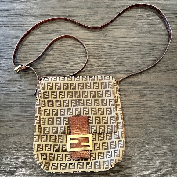 Fendi | Bags | Fendi Authentic Zucchino Canvas And Leather Crossbody ...